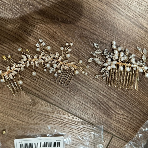 Accessories | Gold Pearl Rhinestone Bridal Bride Formal Hair Combs ...
